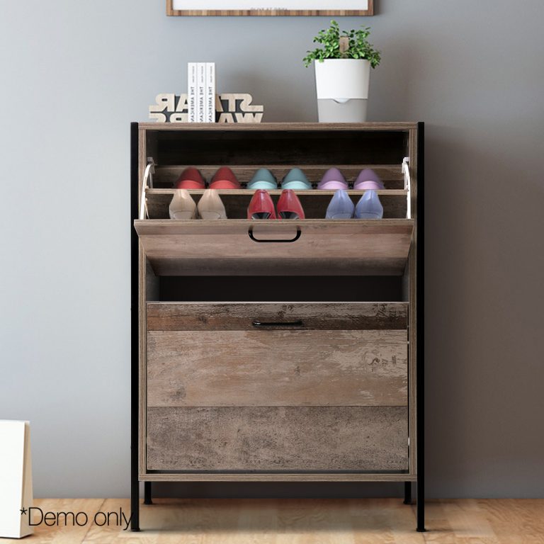 Wooden Industrial Style Shoe Storage Cabinet- 60cm x 23.5cm x 85cm