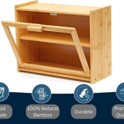 Double Layer Bamboo Bread Box for Kitchen Counter with Large Capacity ...