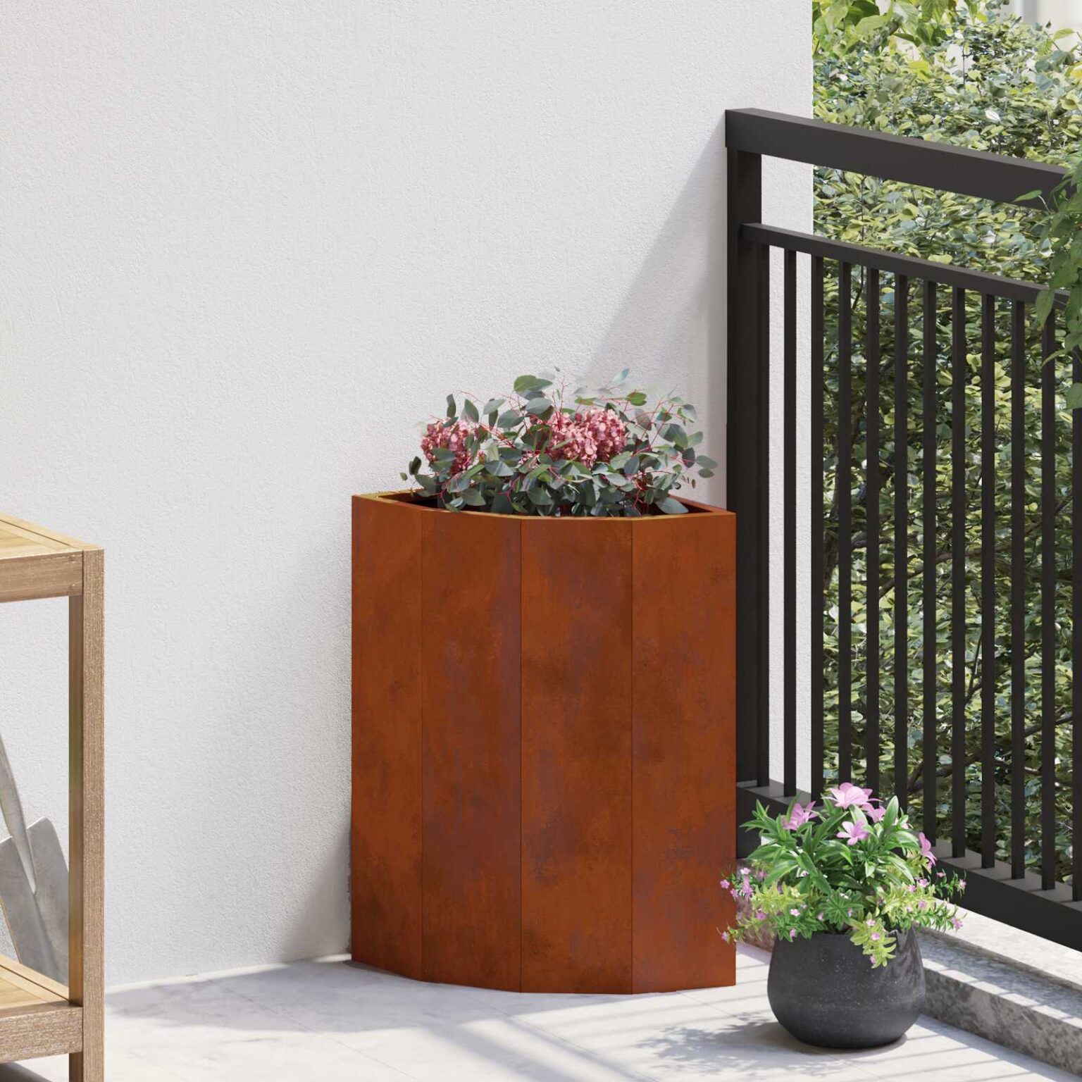 Steel Corner Planter 30x30x50cm - Rusty - Complete Storage Solutions
